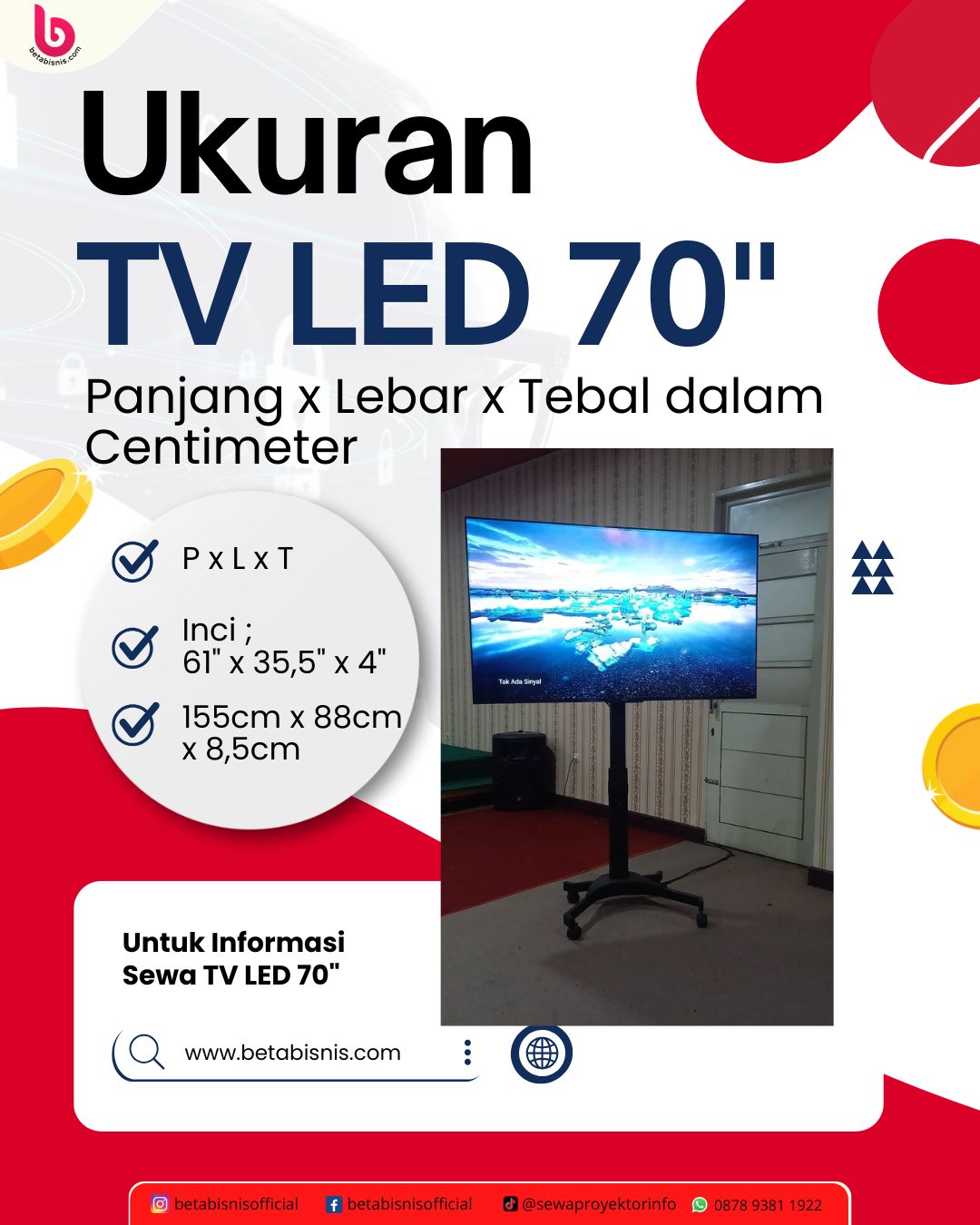 ukuran tv 70 inch berapa cm panjang lebar | Sewa / Rental Proyektor ...